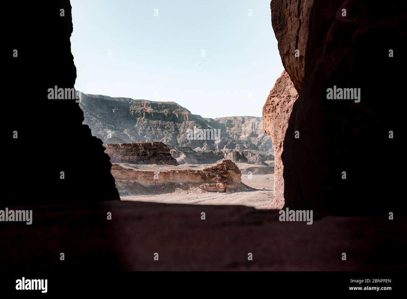 Beautiful view of the rocks and cliff in a desert captured from inside ...