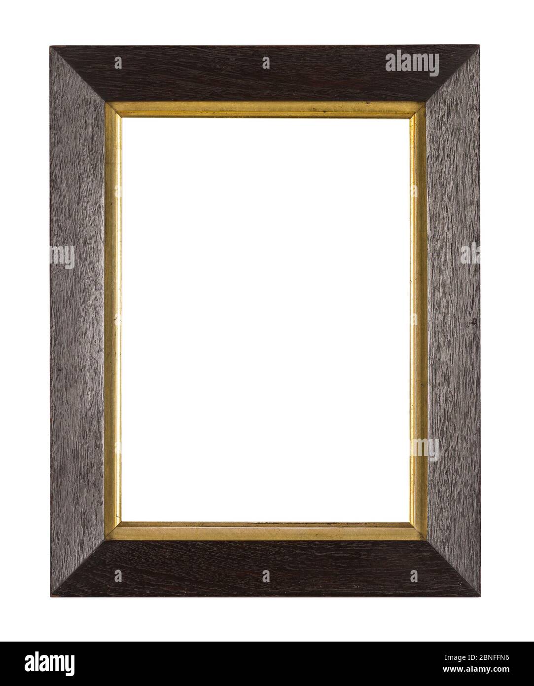 Simple dark wooden frame under the lights isolated on a white ...