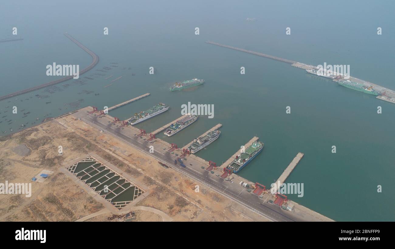 An aerial view of the second phase of Haikou New Port, which can ...