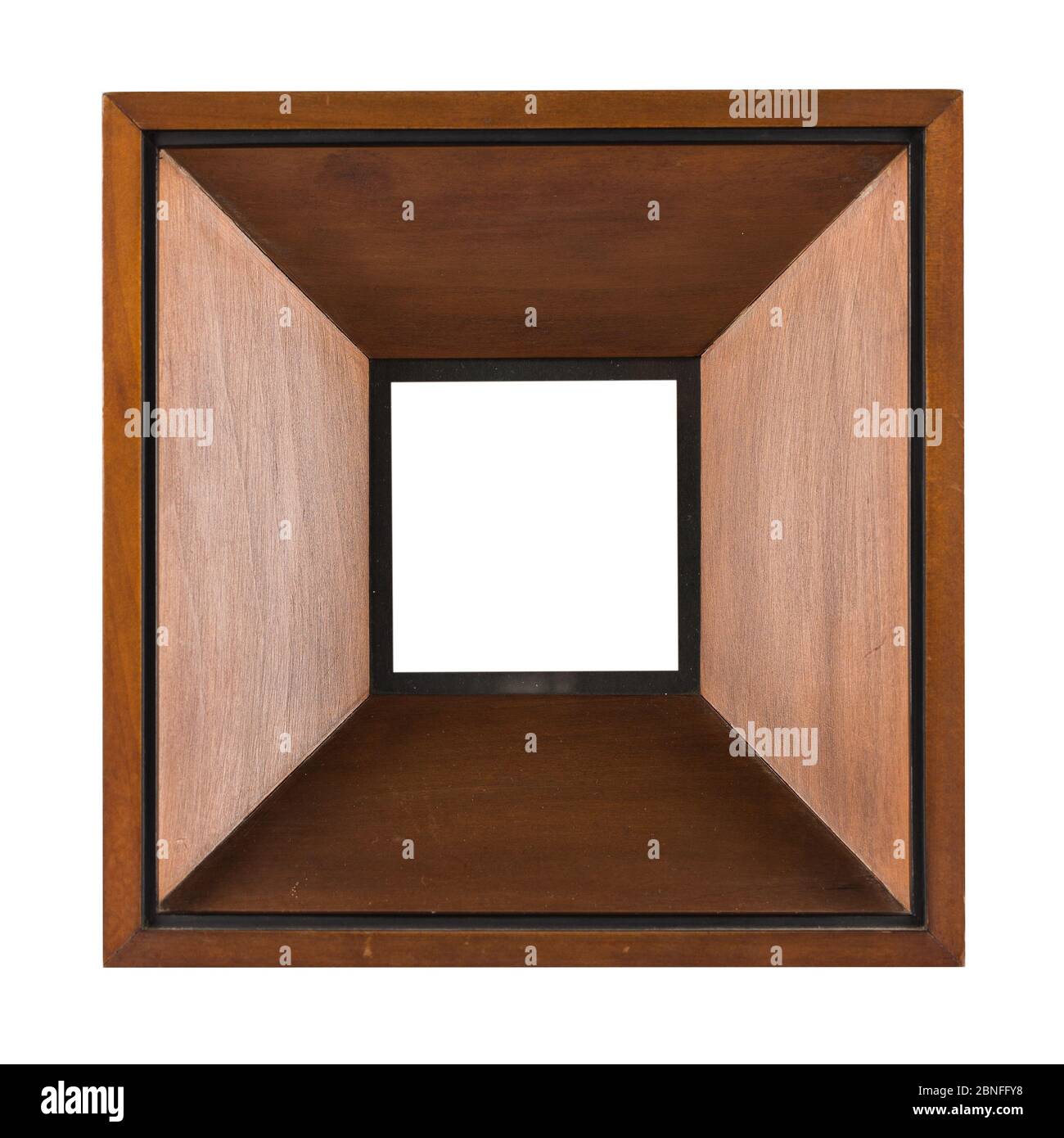 Simple dark wooden frame under the lights isolated on a white ...