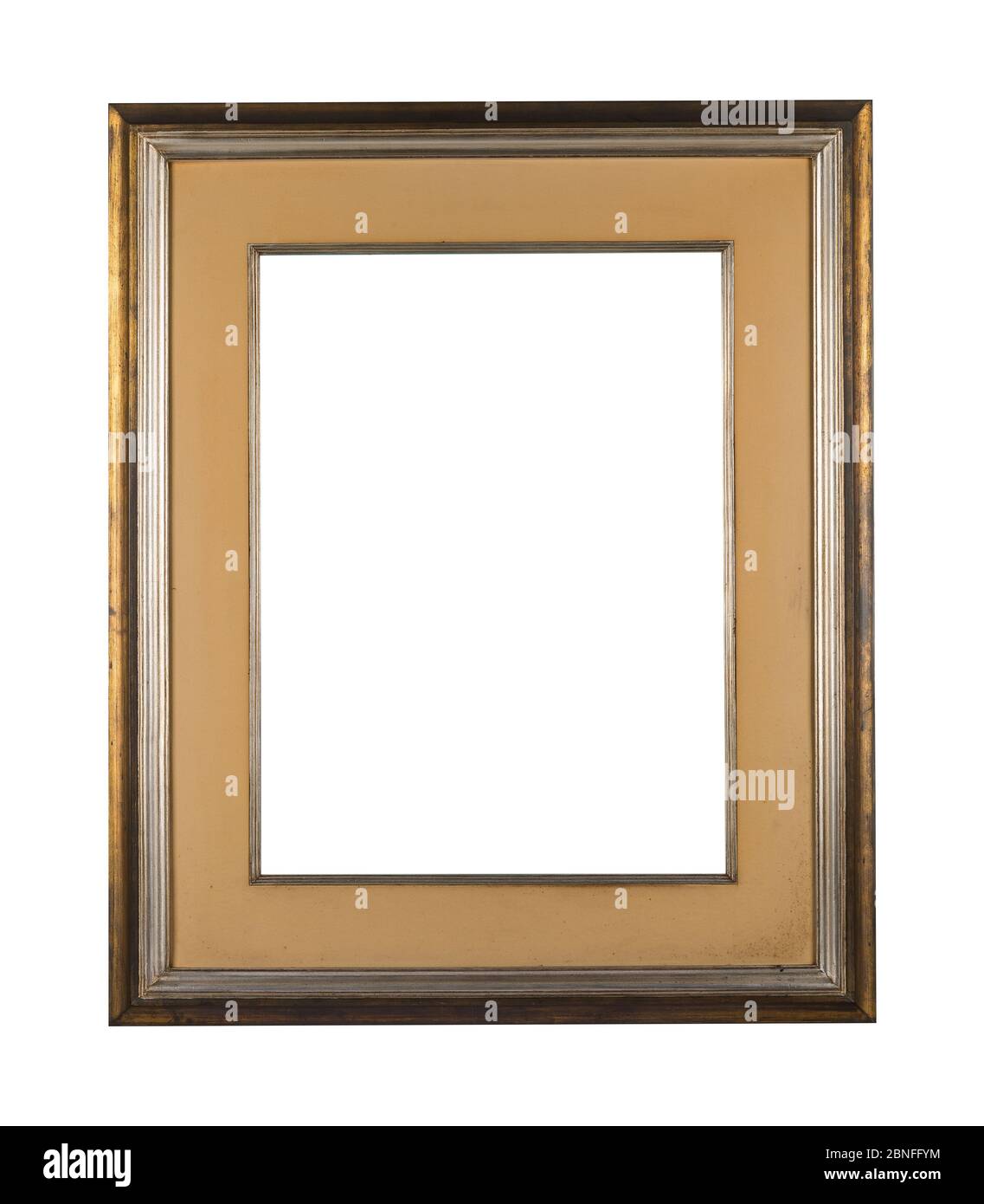 Vintage blank frame with brown wooden borders on a white background ...