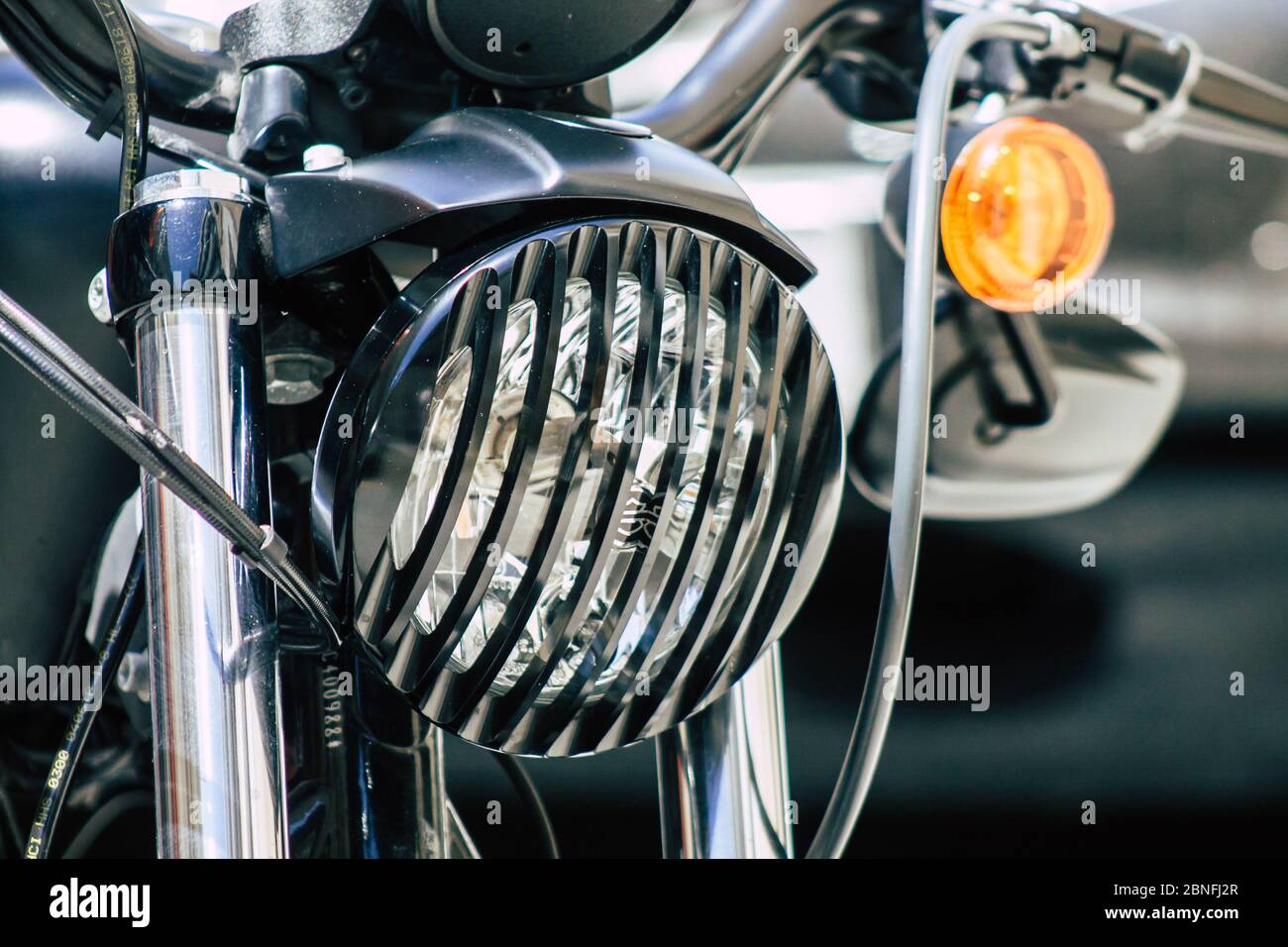 Limassol Cyprus May 14, 2020 Closeup of a motorcycle parked in the ...