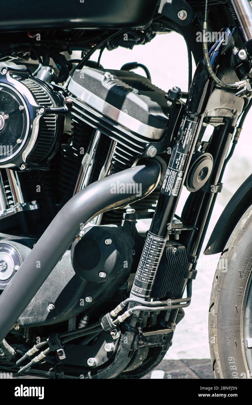 Limassol Cyprus May 14, 2020 Closeup of a motorcycle parked in the ...