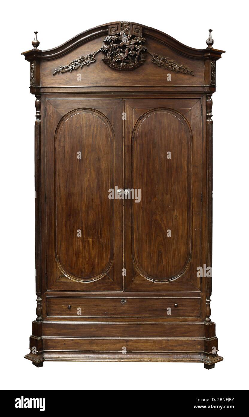 Wooden vintage cabinet on white background Stock Photo - Alamy
