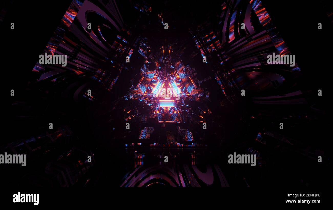 Futuristic illustration with colorful laser lights in geometric shapes ...