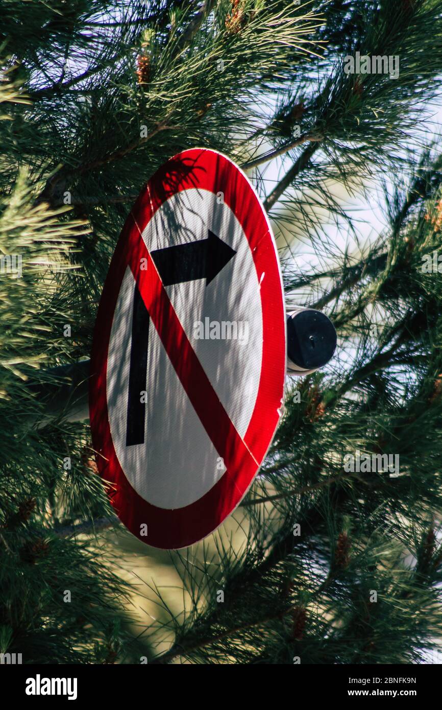 Limassol Cyprus May 14, 2020 View of street sign in the city of ...