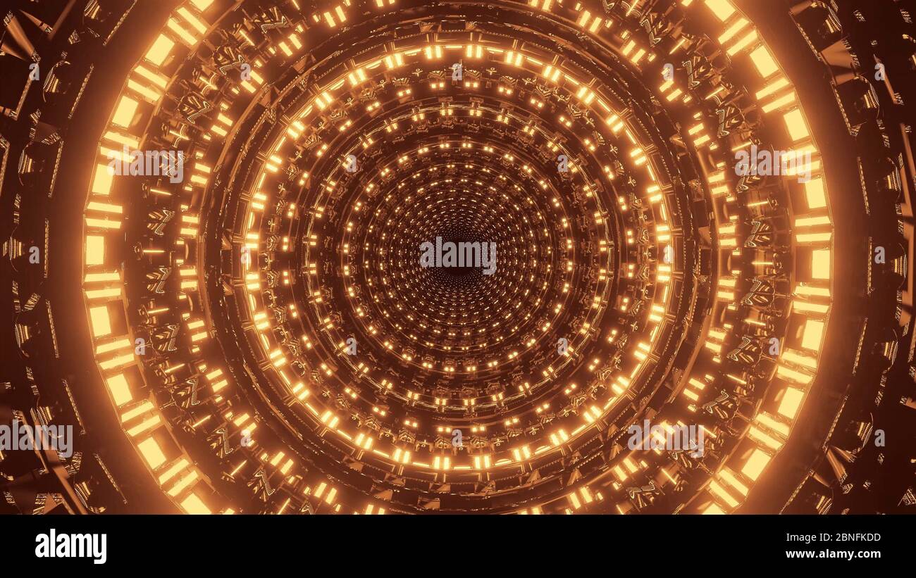 Cosmic circular hallway with golden laser lights Stock Photo - Alamy