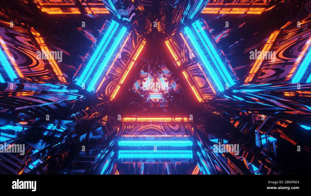 Cosmic background with colorful neon laser lights in geometric shapes ...