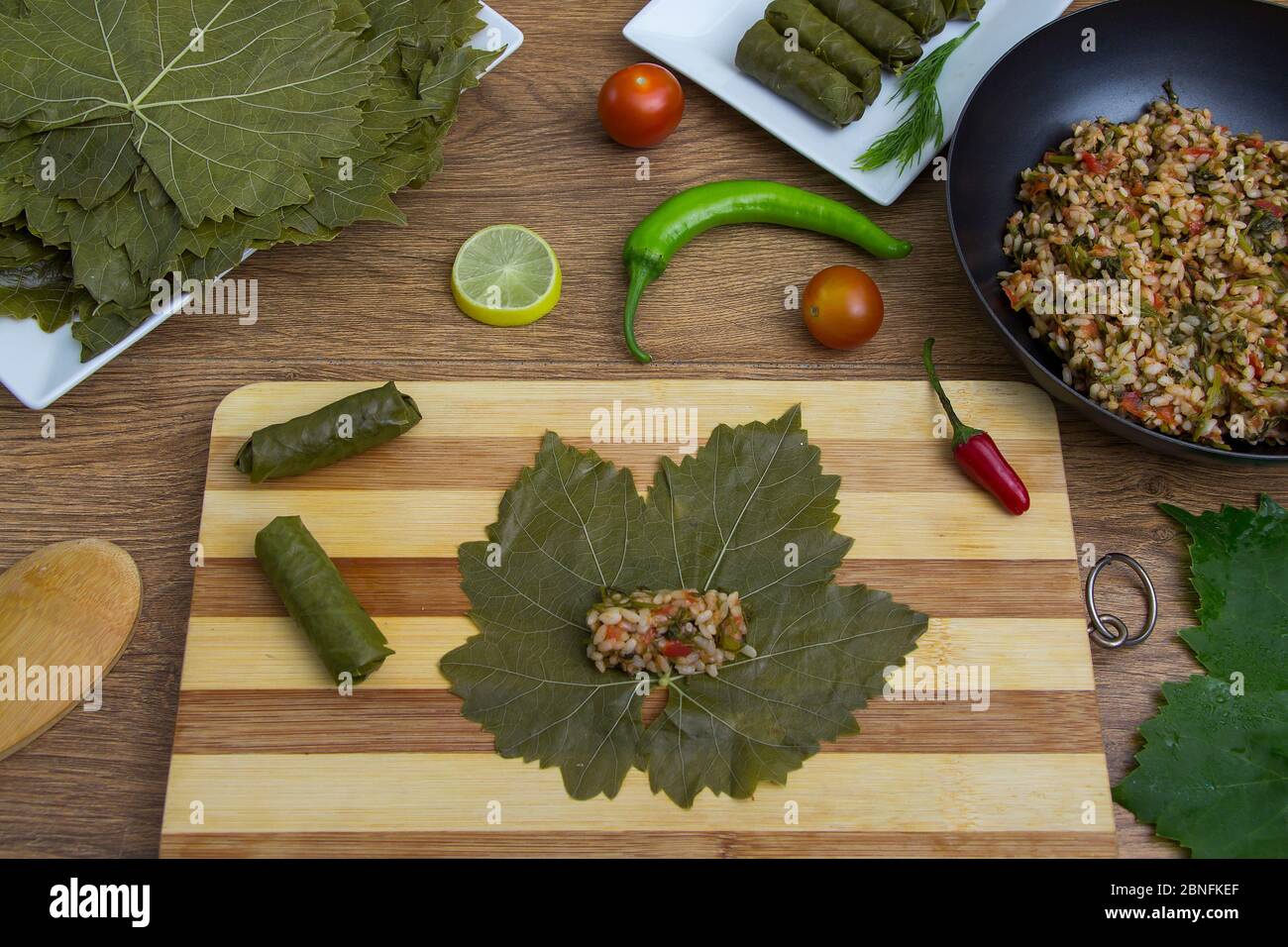 Ingredients of Mahshi or Mahshy - Egyptian traditional cuisine - Grape ...