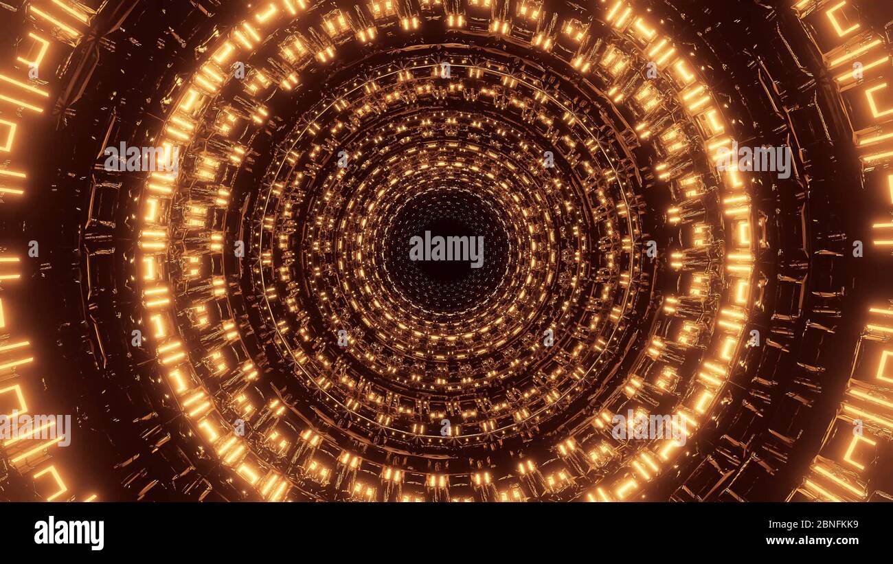 Cosmic circular hallway with golden laser lights Stock Photo - Alamy
