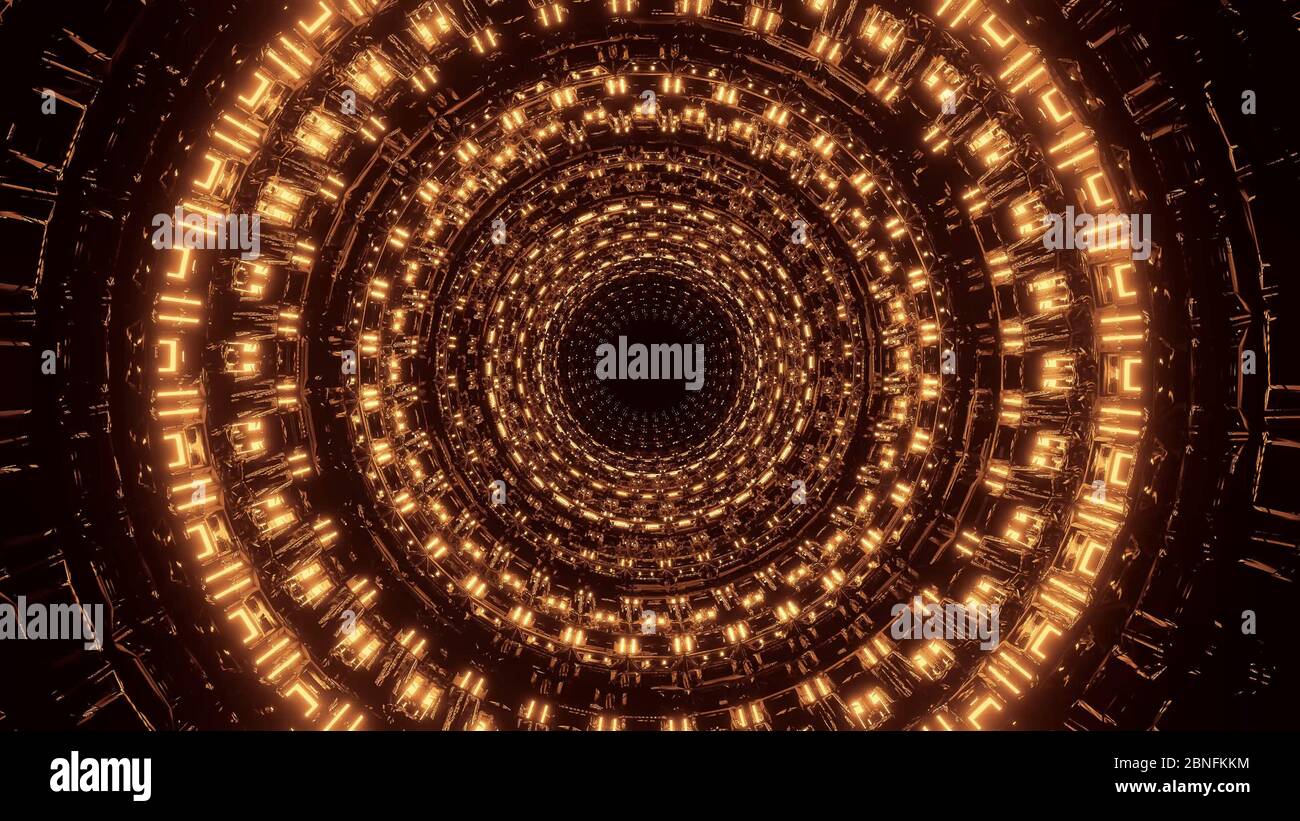 Cosmic circular hallway with golden laser lights Stock Photo - Alamy