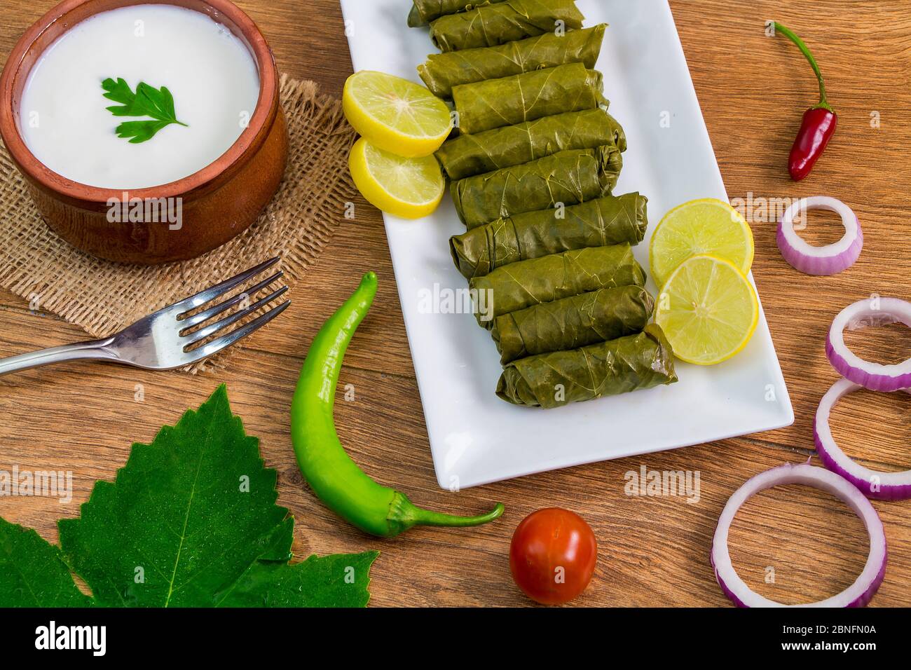 Mahshi or Mahshy - Egyptian traditional cuisine - Grape leaves stuffed ...