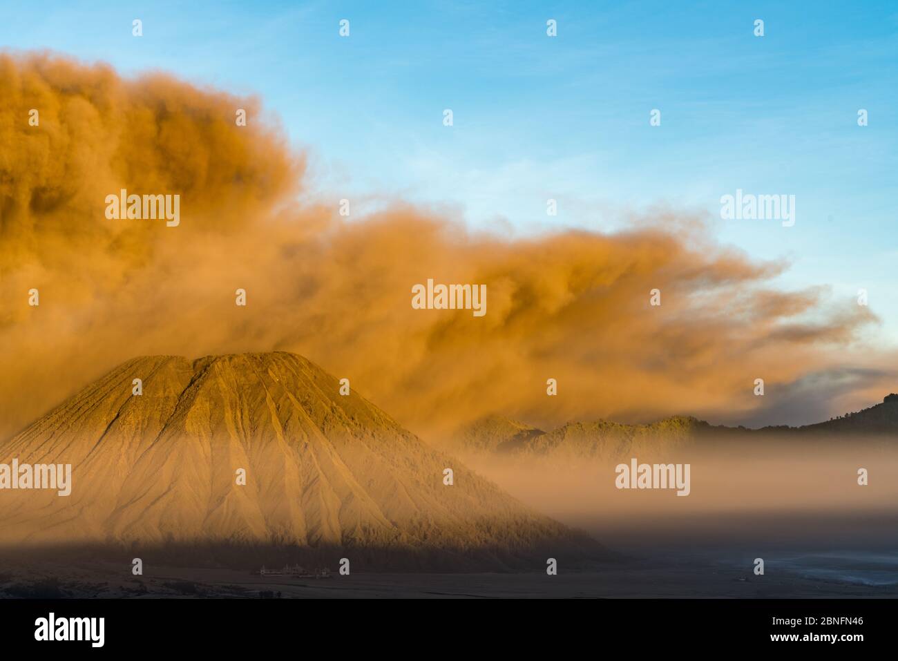 --File--The volcanic rain from Mount Bromo, an active volcano and part ...