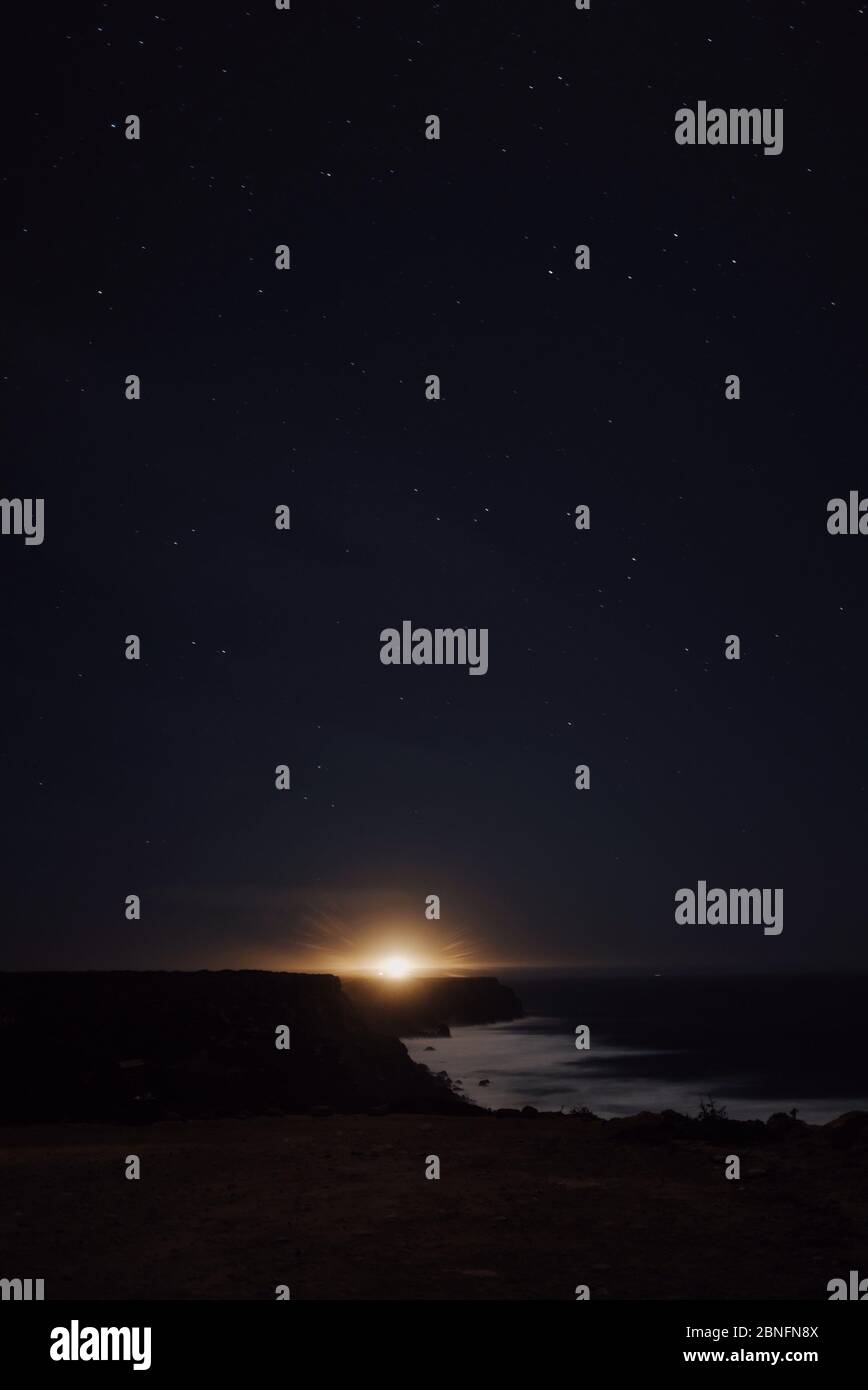 Breathtaking scene of calm ocean at starry night Stock Photo - Alamy