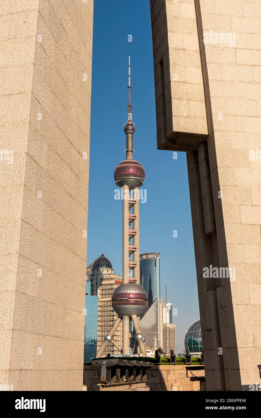 A view of skyscrapers, which form the unique skyline of the city, at ...