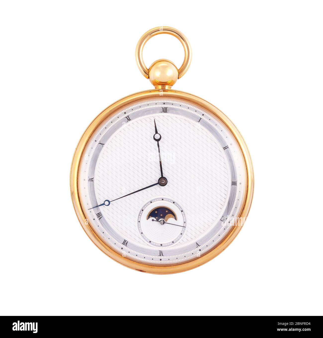Small golden pocket watch under the lights isolated on a white ...
