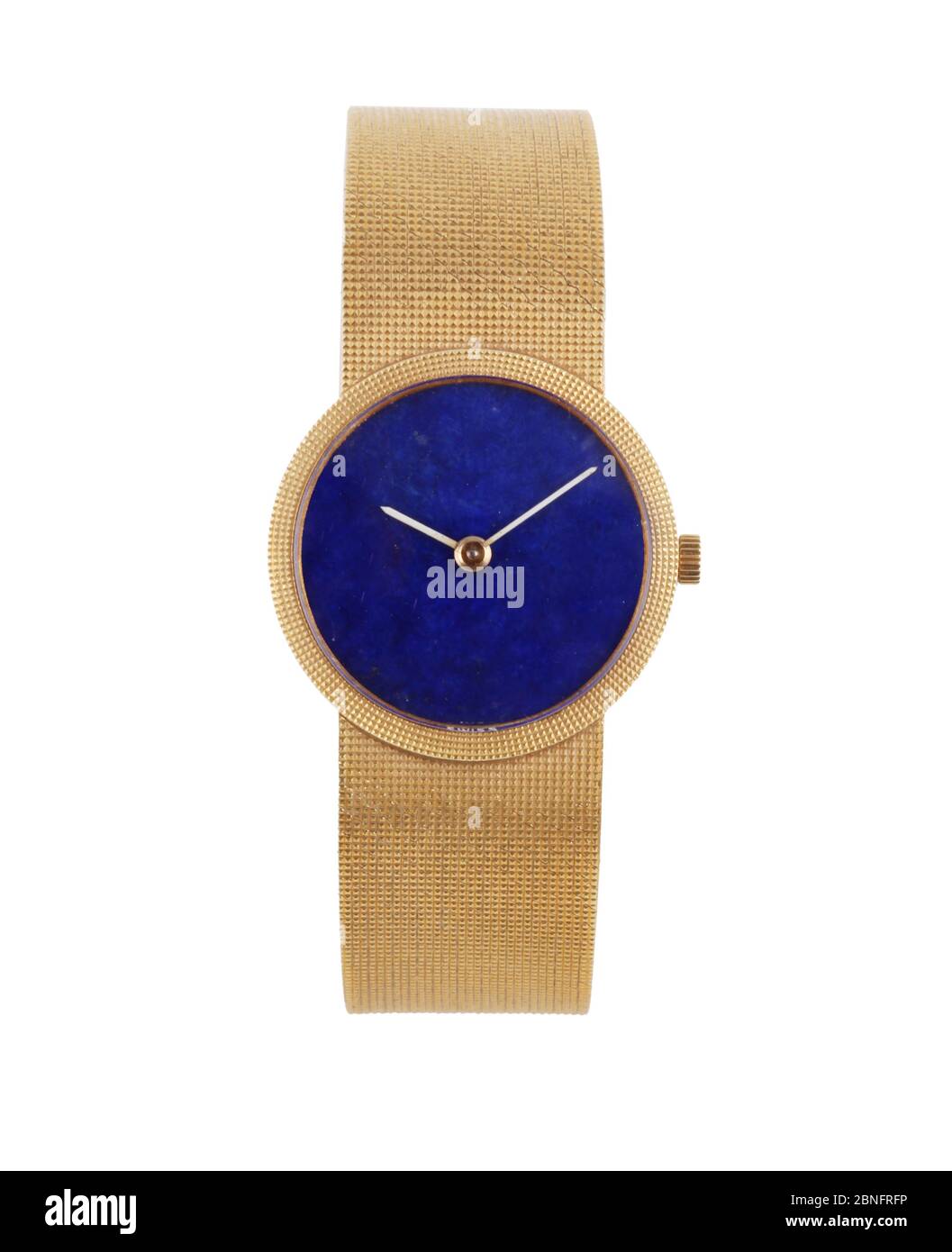 Golden and blue watch under the lights isolated on a white background ...