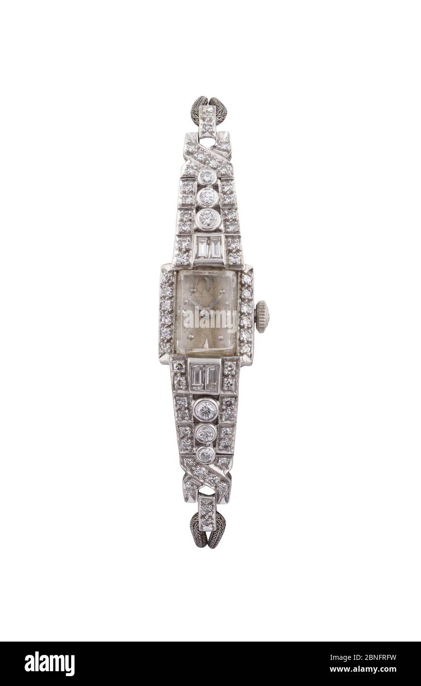 Vertical shot of an elegant silver watch isolated on a white background ...