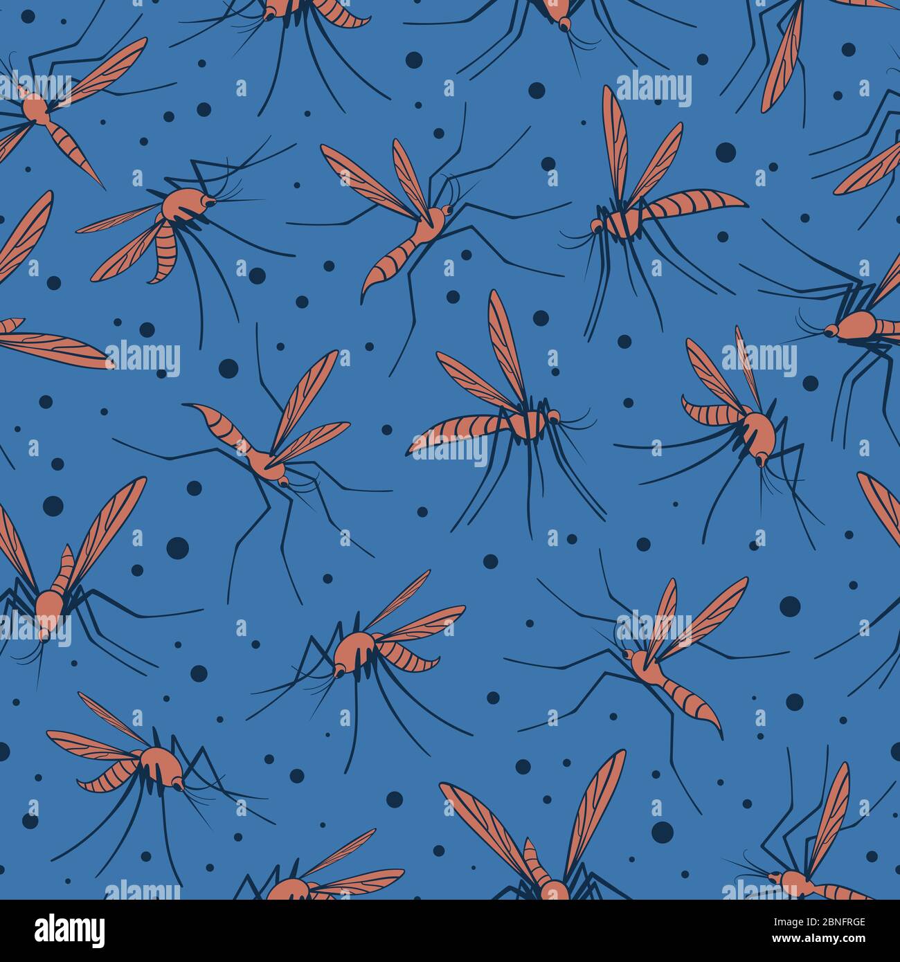 Mosquitoes seamless pattern on dark blue background. Twilight woodland ...