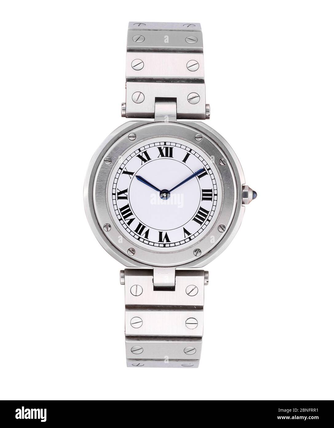 Elegant watch with a silver chain under the lights isolated on a white ...