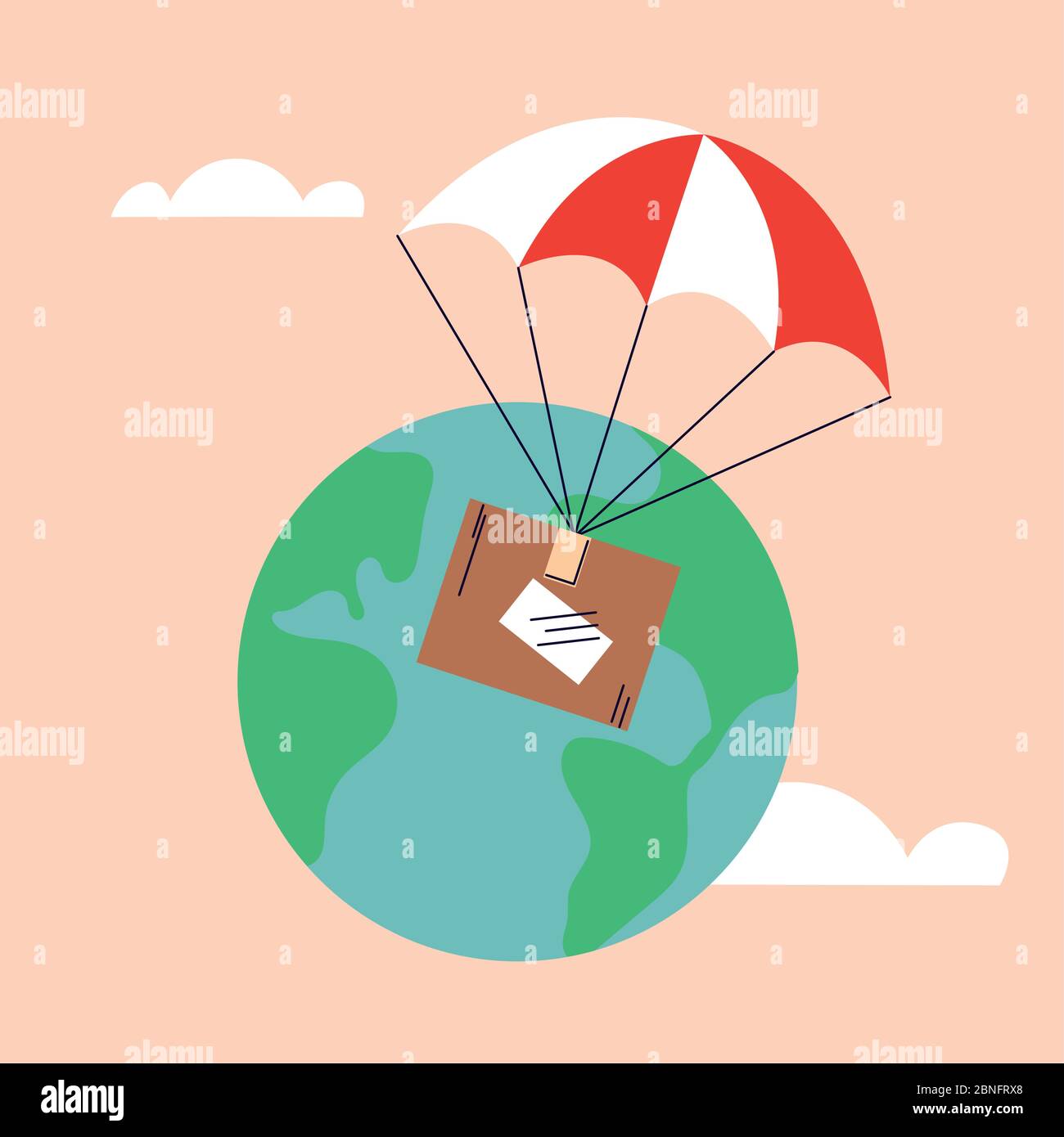 cardboard box with parachute, delivered by airmail vector illustration ...