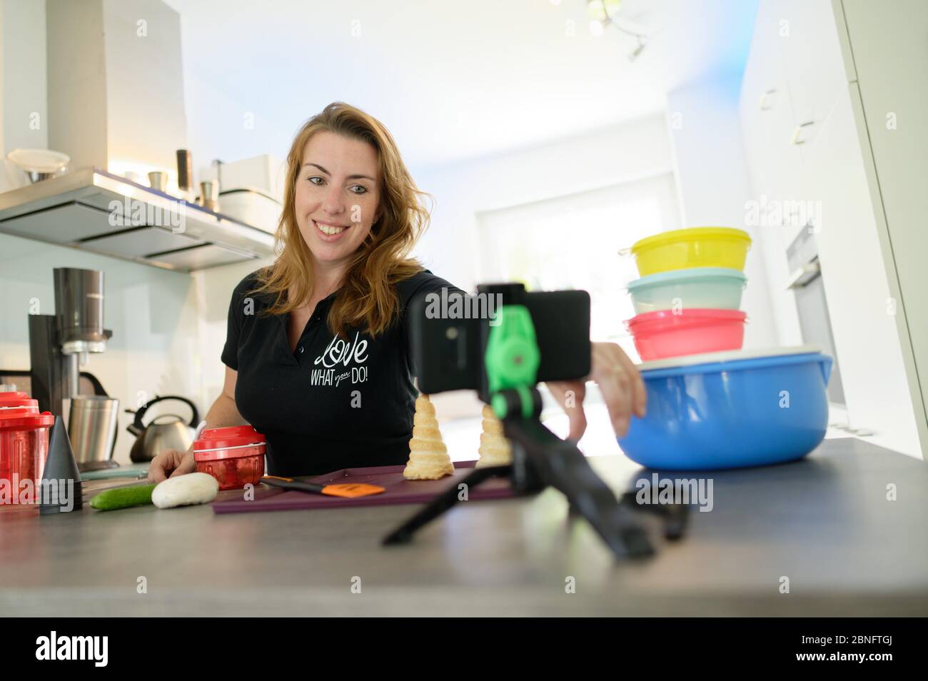 Cologne, Germany. 08th May, 2020. Daniela Sigmund demonstrates kitchen ...