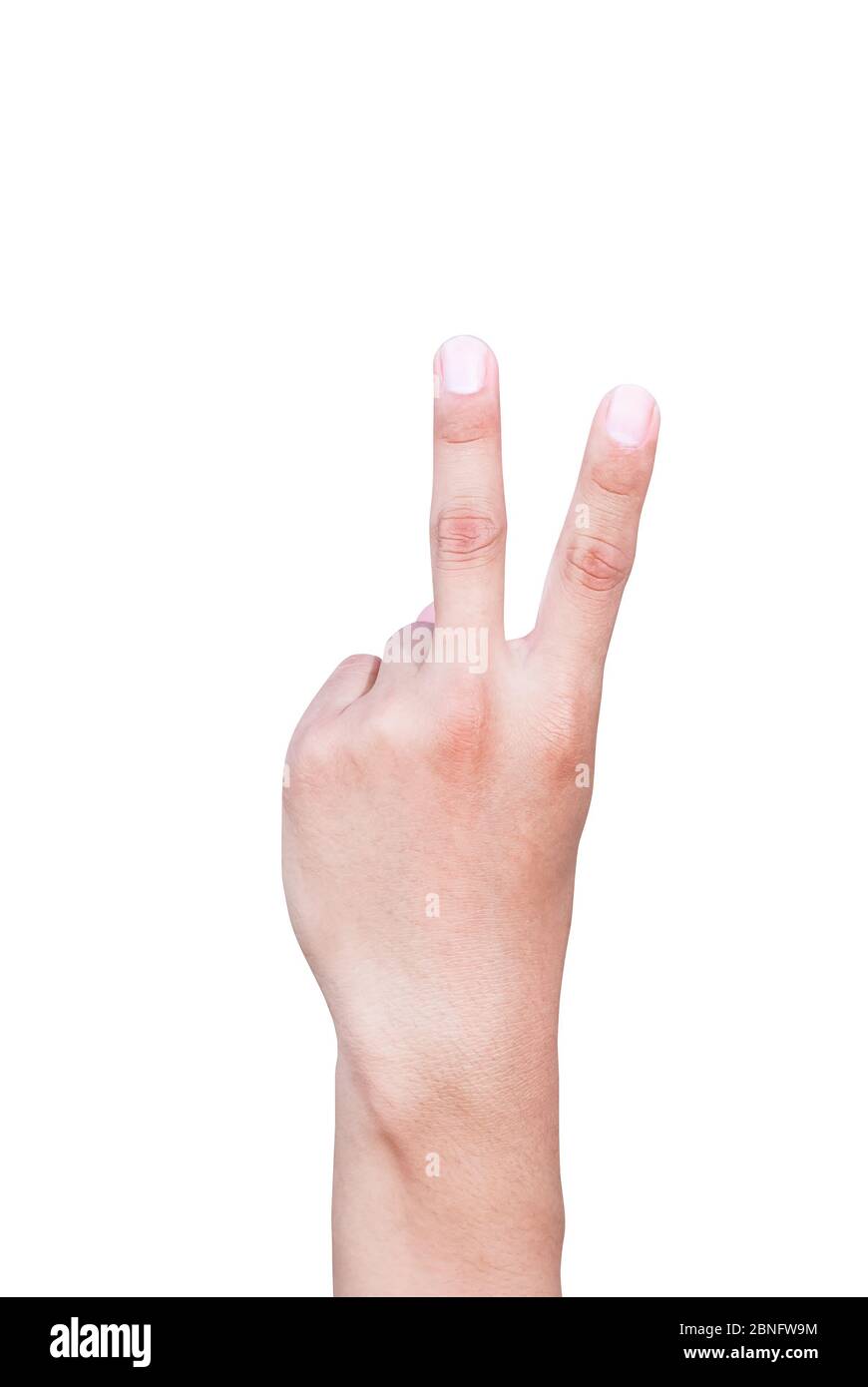 hand number two symbols showing on white background Stock Photo - Alamy