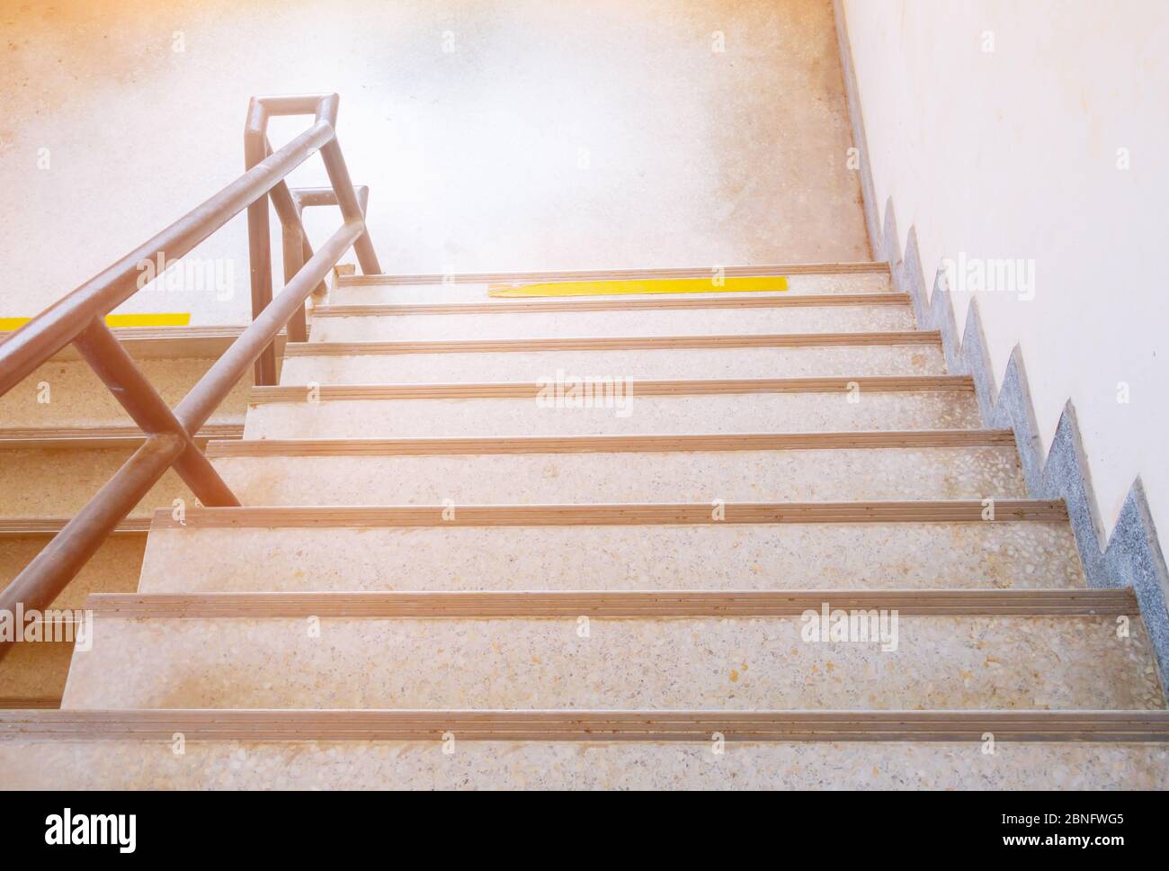 terrazzo floor stairs walkway down. select focus with shallow depth of ...