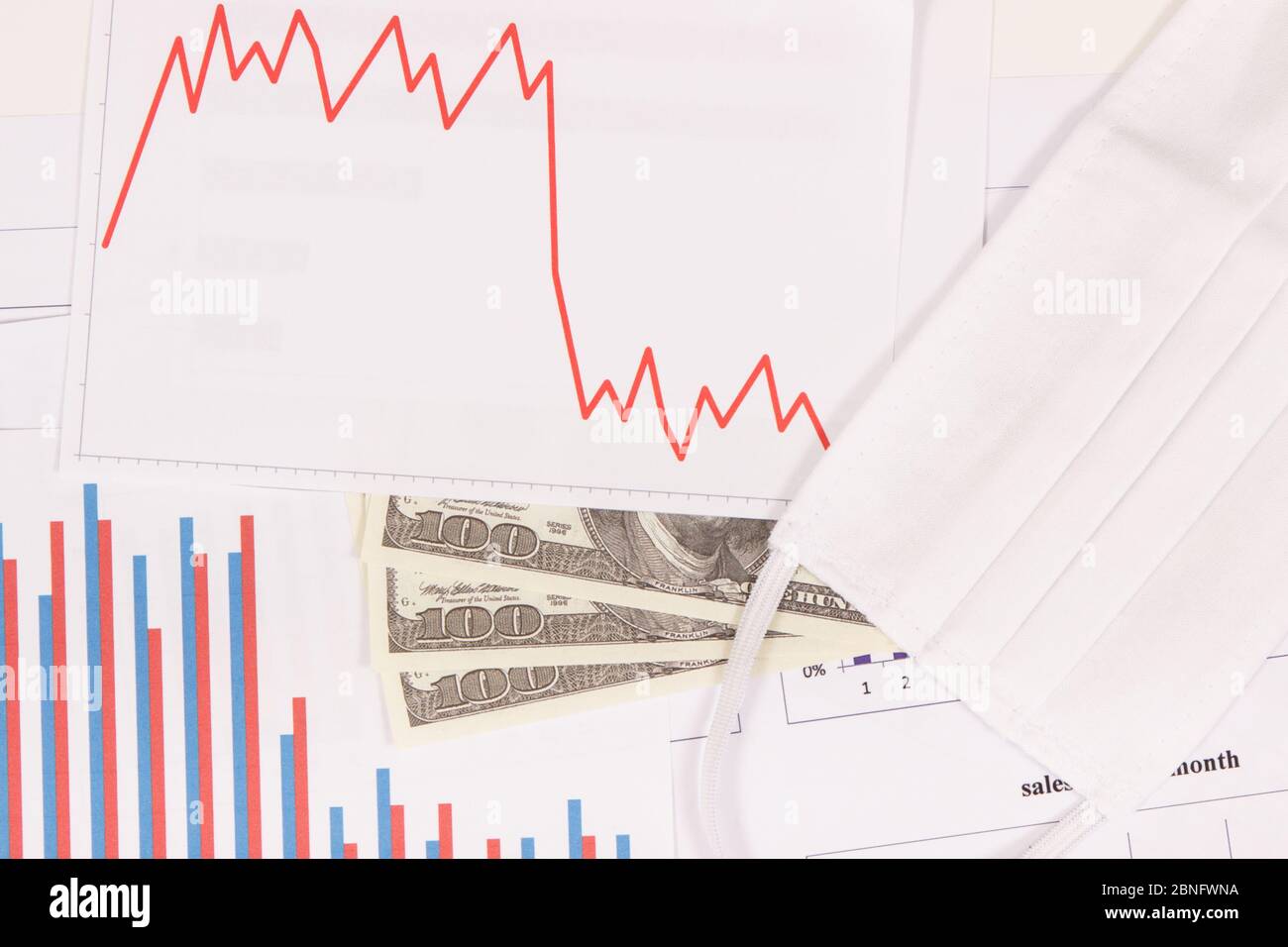 Currencies dollar and downward graphs representing financial crisis ...