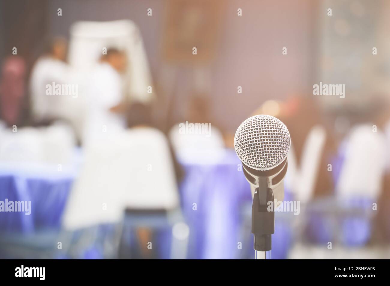 microphone wireless on a stand in interior meeting room seminar empty ...