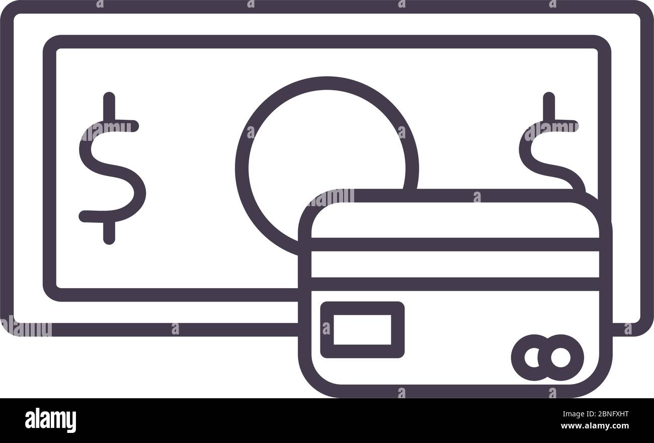 bill and credit card line style icon of money financial banking ...