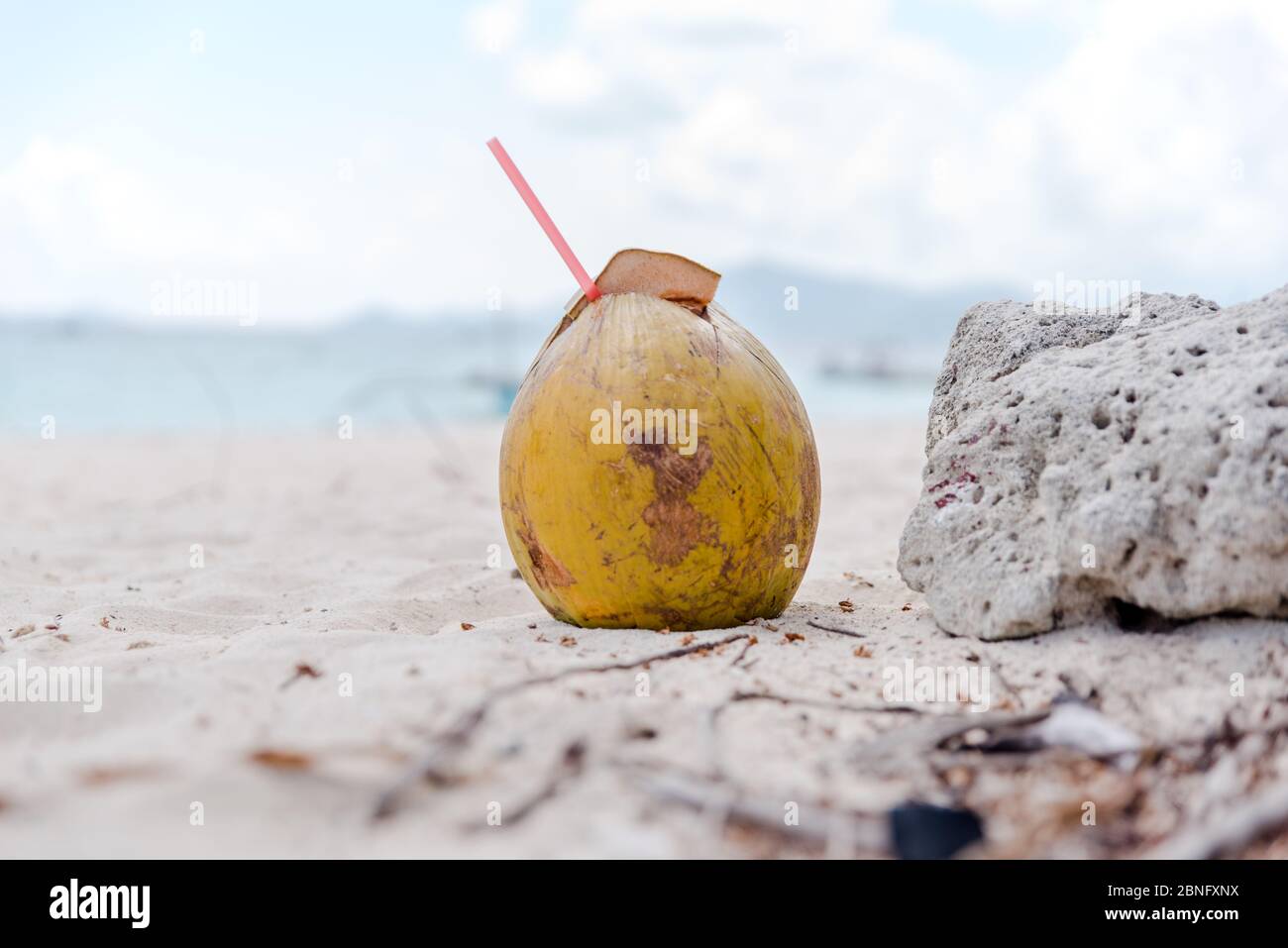 Fresh coconut juice to quech the summer heat at the beach Stock Photo ...