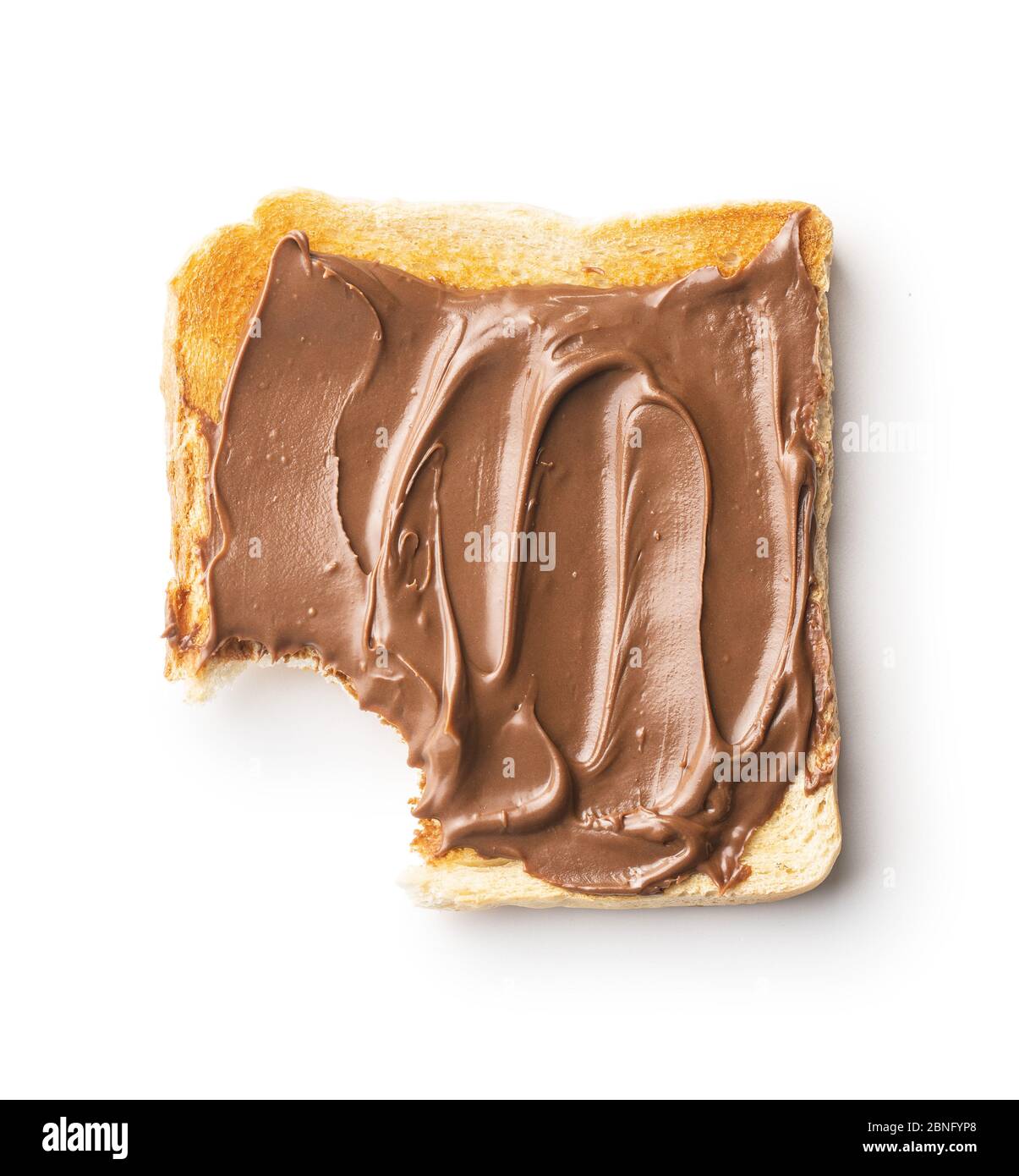Bitten toast bread with hazelnut spread. Sweet chocolate cream Stock ...