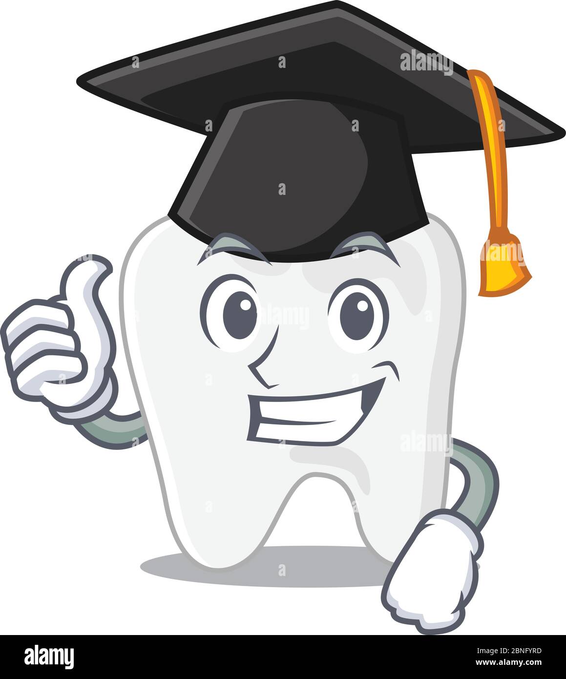 Happy proud of tooth caricature design with hat for graduation ceremony ...