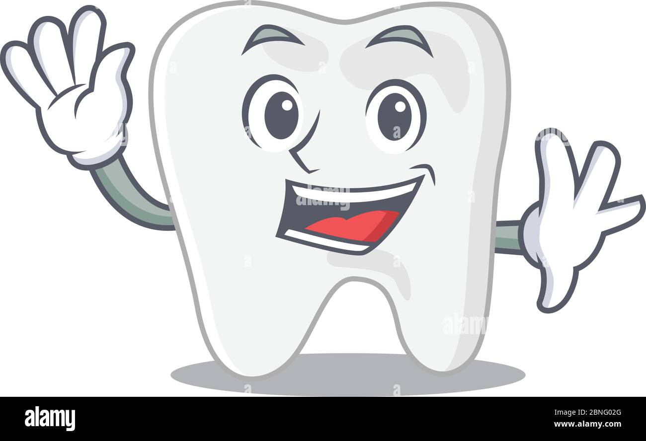 A charming tooth mascot design style smiling and waving hand Stock ...