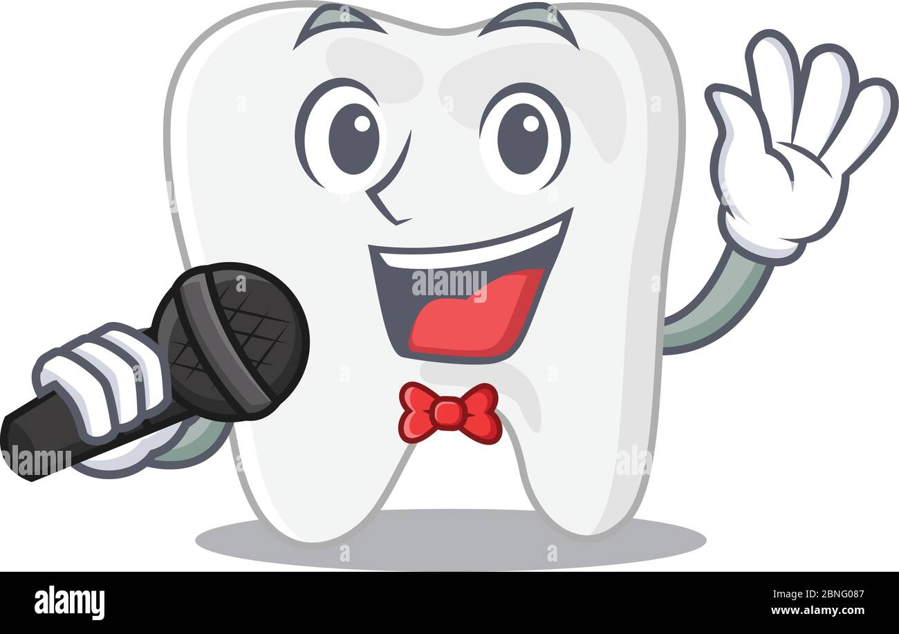 cartoon character of tooth sing a song with a microphone Stock Vector ...