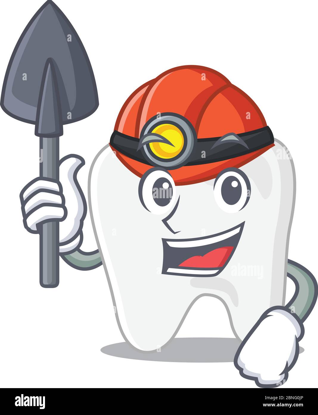 A cartoon picture of tooth miner with tool and helmet Stock Vector ...