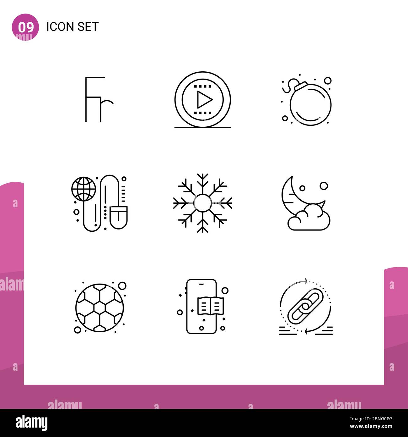 Outline Pack of 9 Universal Symbols of snow, cold, bomb, worldwide ...