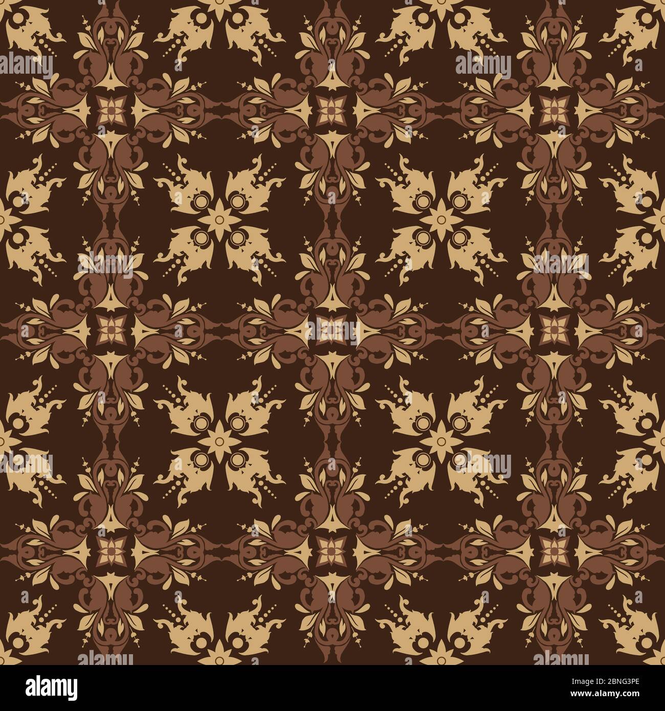 Classic Javanese batik pattern with dark brown color and simple flower ...