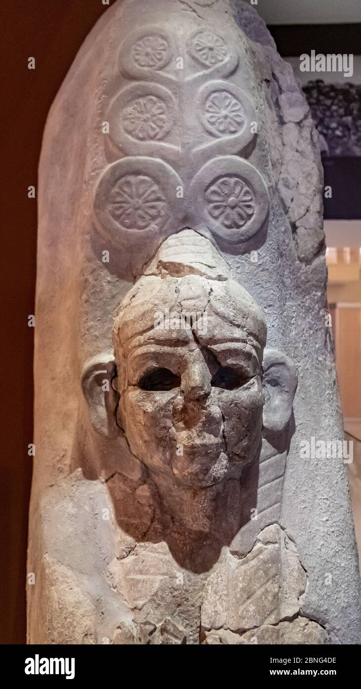 Closeup of an old Hittite statue displayed at the Museum of Anatolian ...