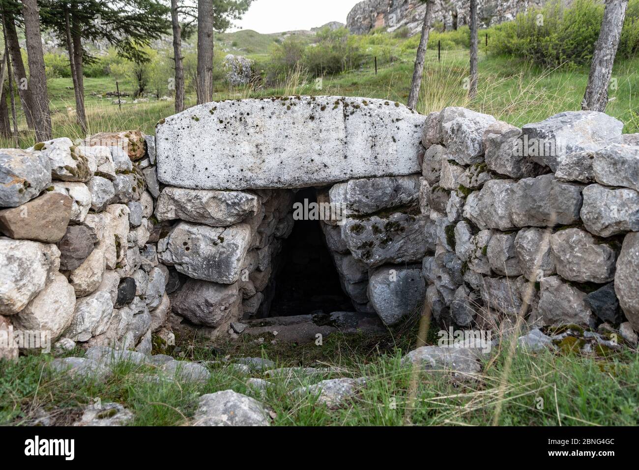View of a Hittite ruins, an archaeological site in Hattusa, Turkey on a ...