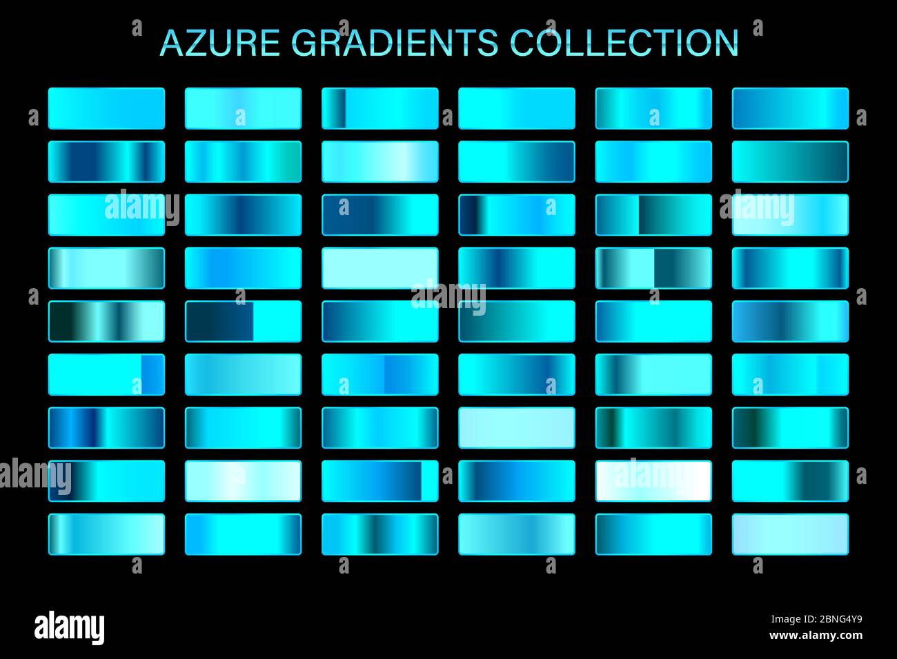 Azure glossy gradient, metal foil texture. Color swatch set. Collection ...