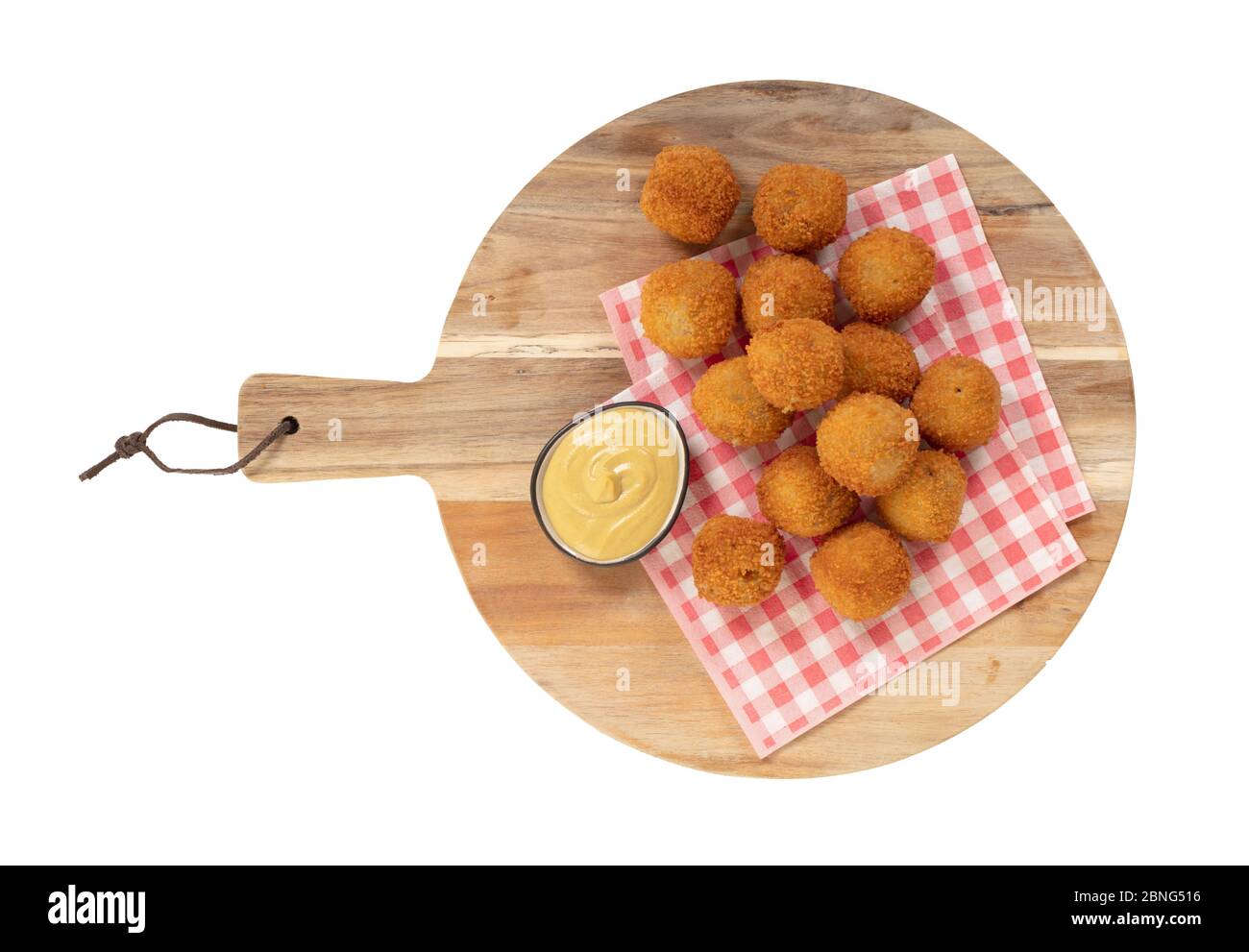 Dutch traditional snack bitterbal on a serving board, isolated Stock ...