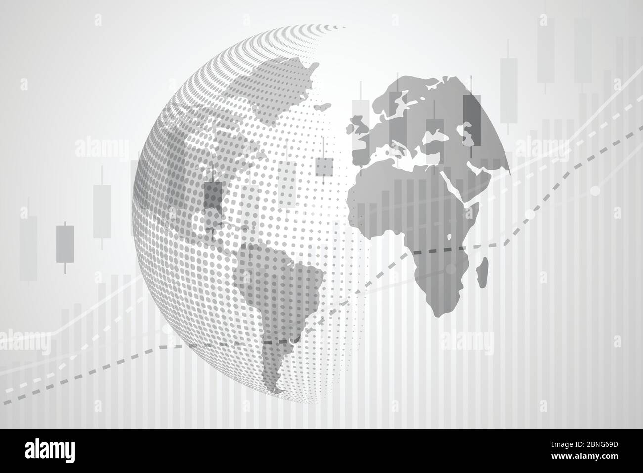 Global world map of Digital currency with Candle stick graph chart of ...