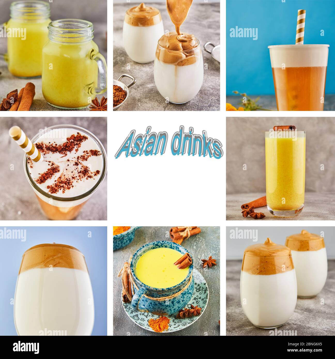 Collage of popular exotic Asian drinks. copy space Stock Photo - Alamy