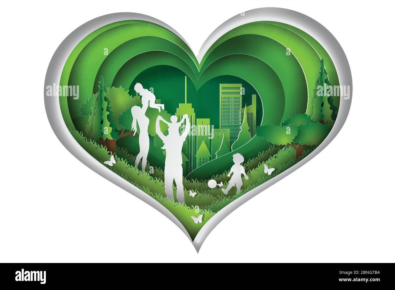 Paper Art of the World Environment Day (5 June) with Family Fun Vector ...