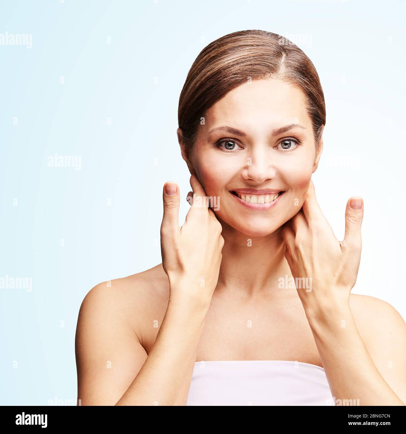 Natural Beauty Portrait With Hands Cosmetology Mature Woman Face