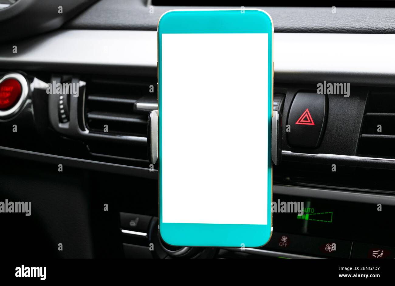 Smartphone in a car use for Navigate or GPS. Driving a car with ...