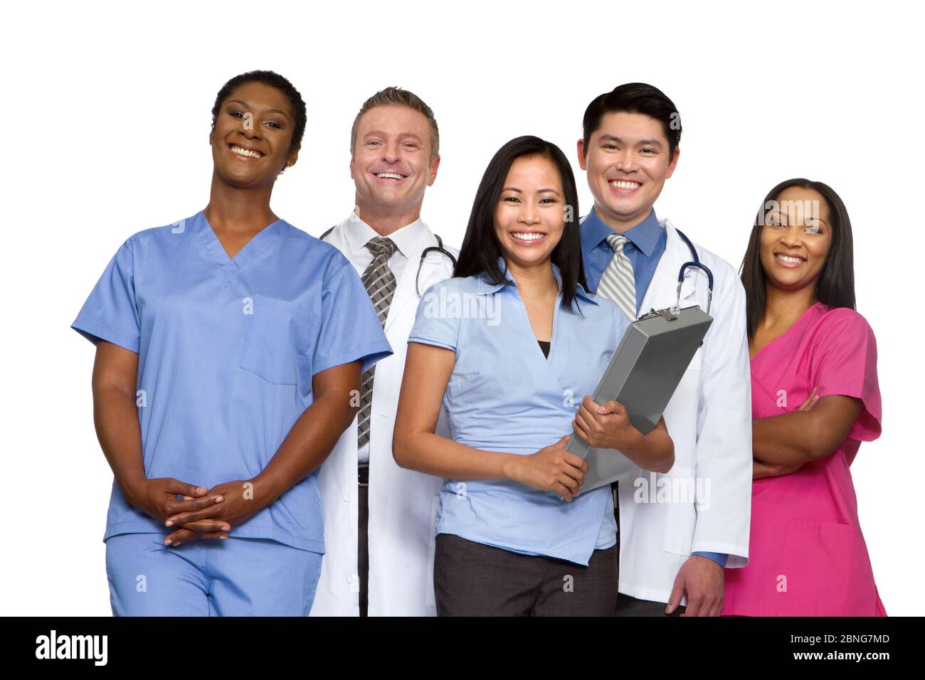 Diverse group of medical healthcare providers isolated on white Stock ...