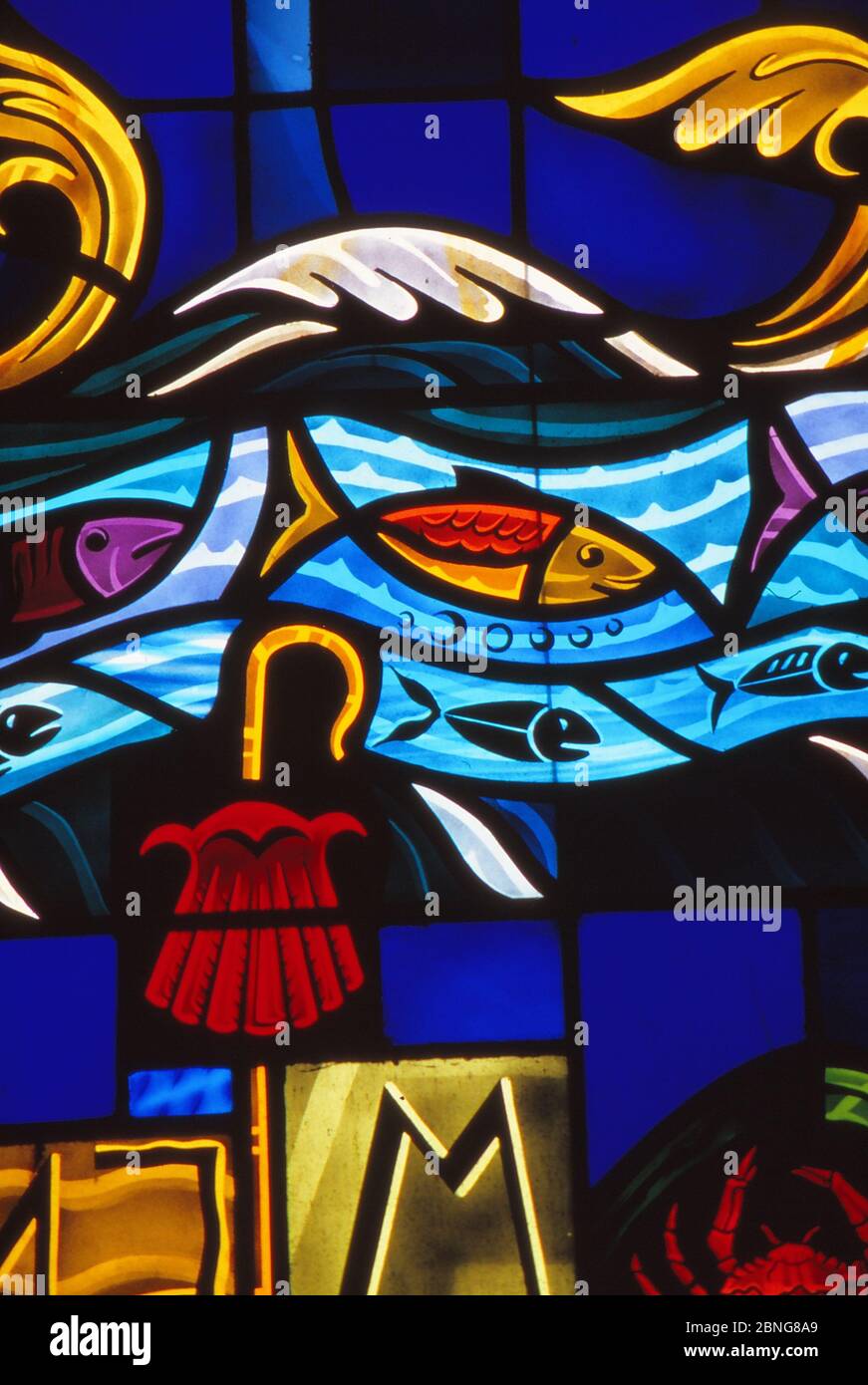 LOS ANGELES, UNITED STATES - Jun 27, 1989: Stained Glass representation ...